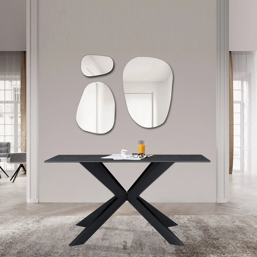 Ceramic Dining Table - 1.35m Apollo Toughened Glass & Iron Legs – Home ...